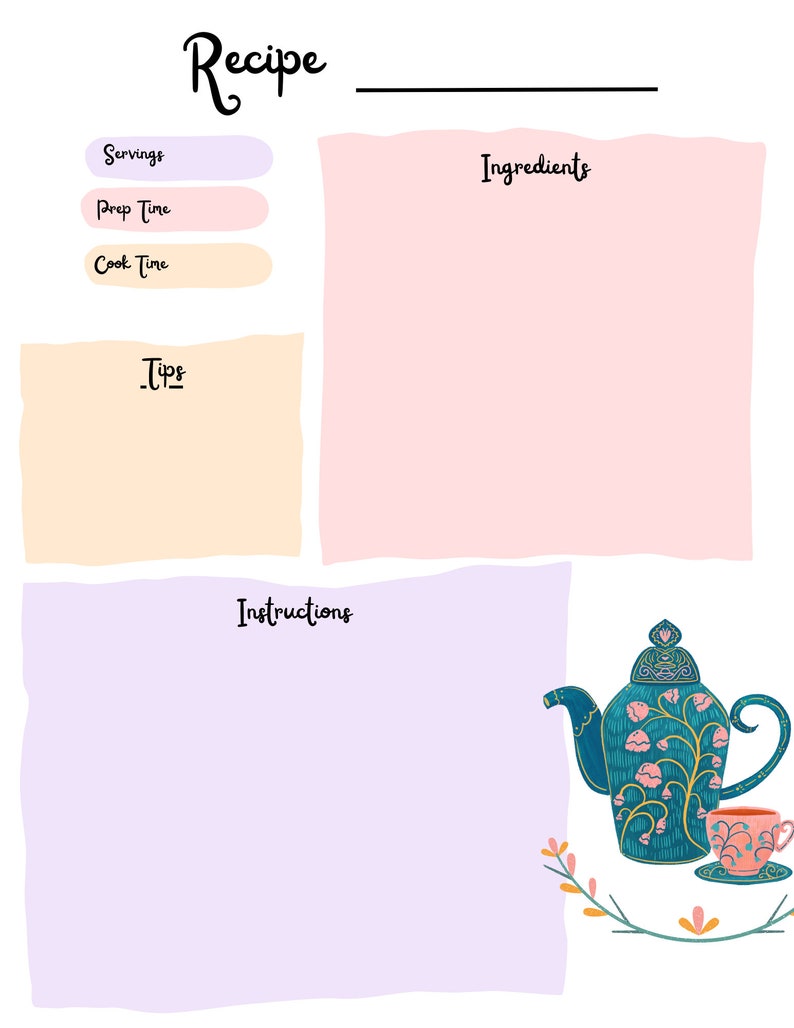 Recipe Binder Template ~ Teapots ~ Planner ~ Shopping List - Etsy