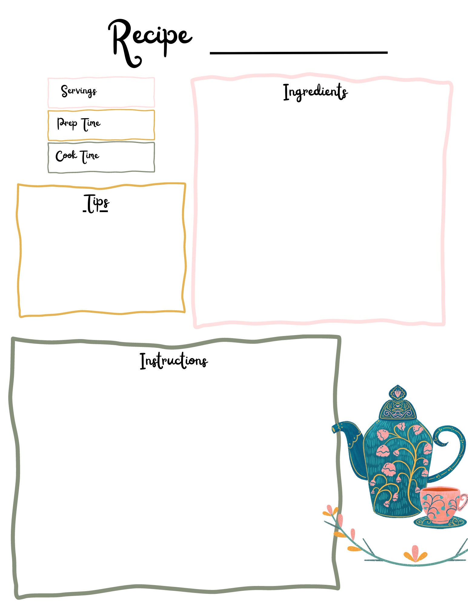 Recipe Binder Template ~ Teapots ~ Planner ~ Shopping List - Etsy