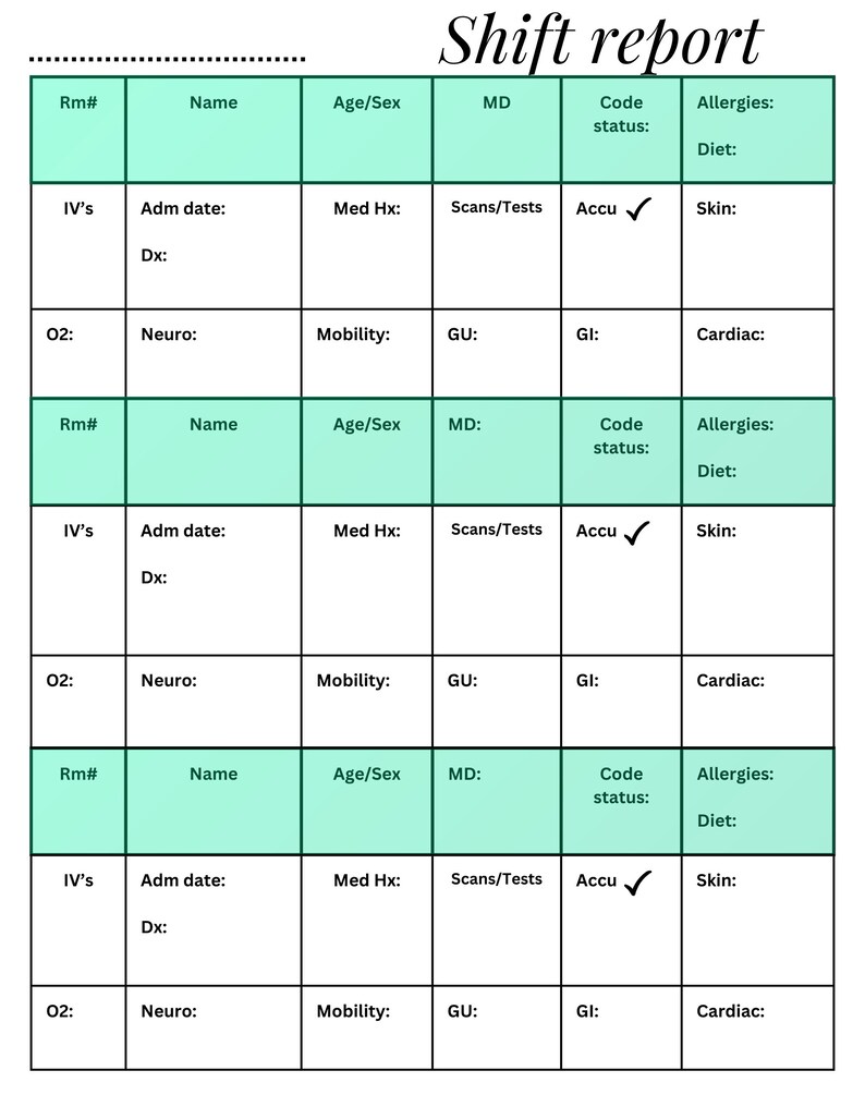 Nurse Report Sheet, Shift Report, Nurse Brain, Med Surg, Icu, Tele ...