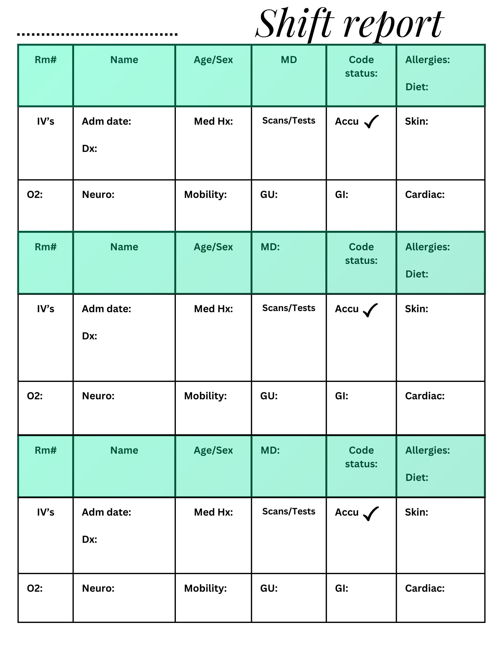 Nurse Report Sheet, Shift Report, Nurse Brain, Med Surg, Icu, Tele ...