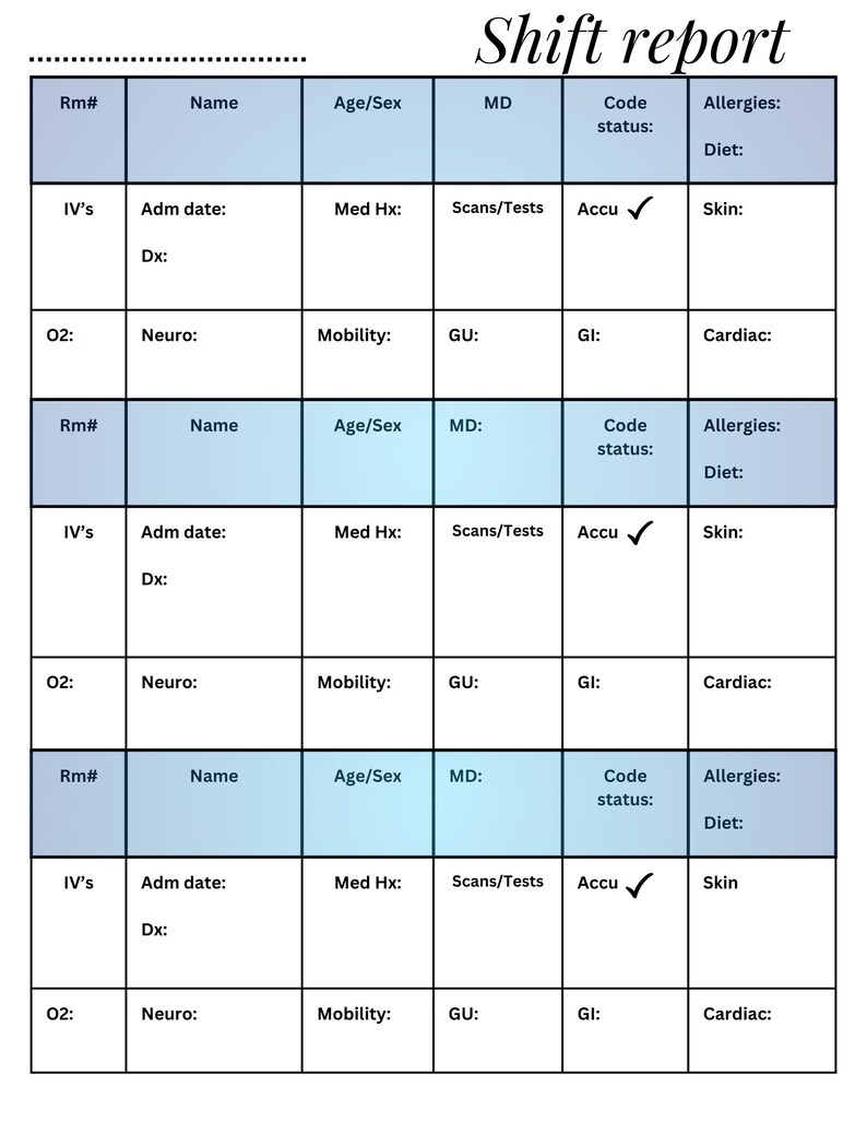 Nurse Report Sheet, Shift Report, Nurse Brain, Med Surg, Icu, Tele ...