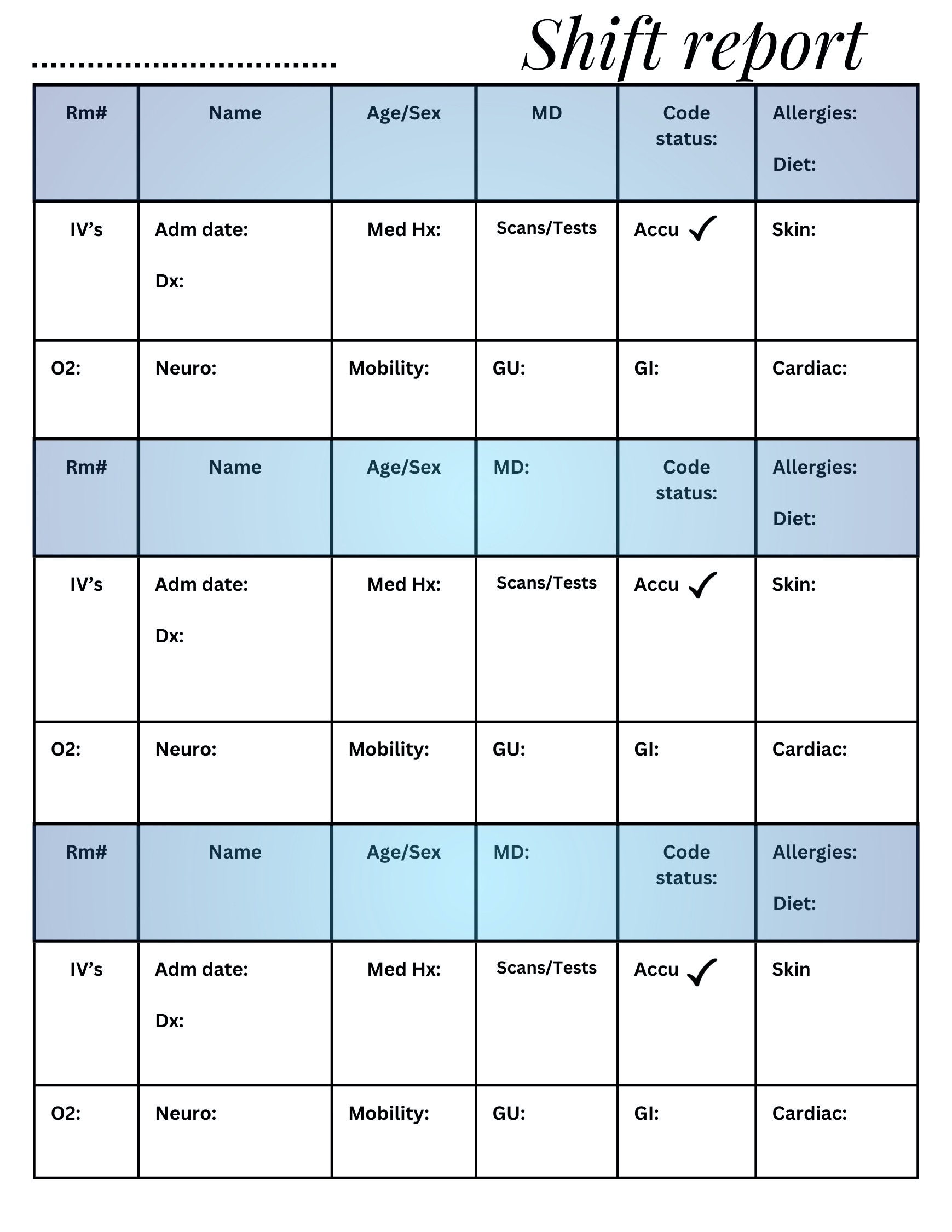 Nurse Report Sheet, Shift Report, Nurse Brain, Med Surg, Icu, Tele ...
