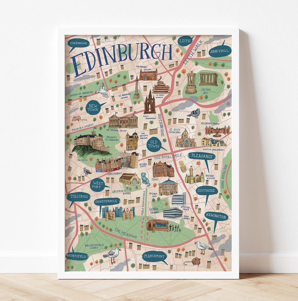 Illustrated Map of Edinburgh | Hand-drawn Art Print | Scotland ...