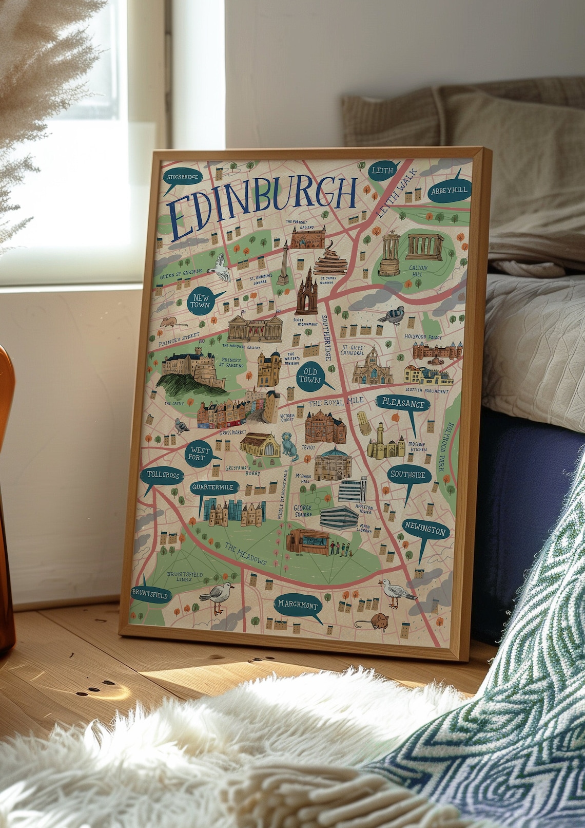 Illustrated Map of Edinburgh | Hand-drawn Art Print | Scotland ...