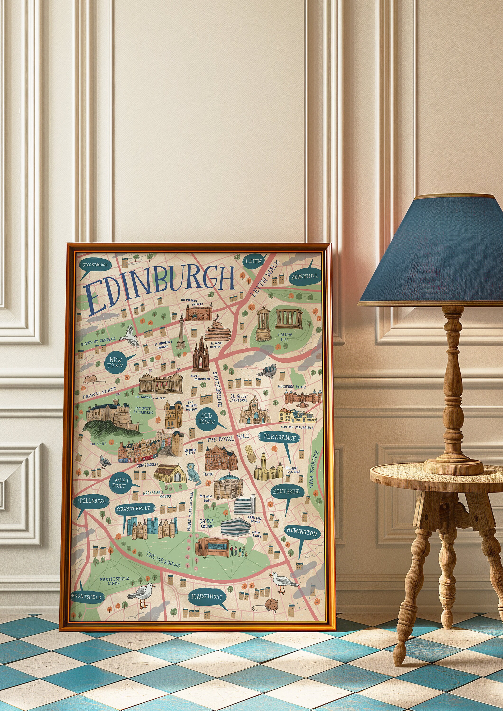 Illustrated Map of Edinburgh Matte Poster Print- Bruntsfield, the ...