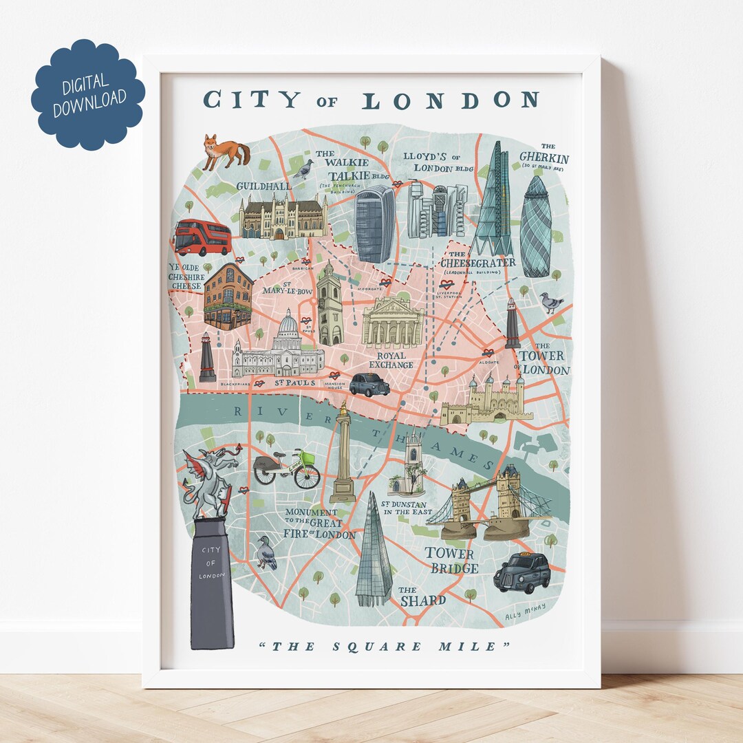 Digital Download: Illustrated Map of the City of London - Including the ...