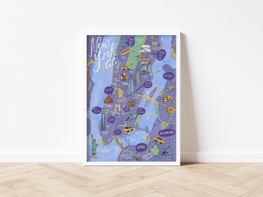 New York City Illustrated Map Matte Paper Print Explore the City That ...