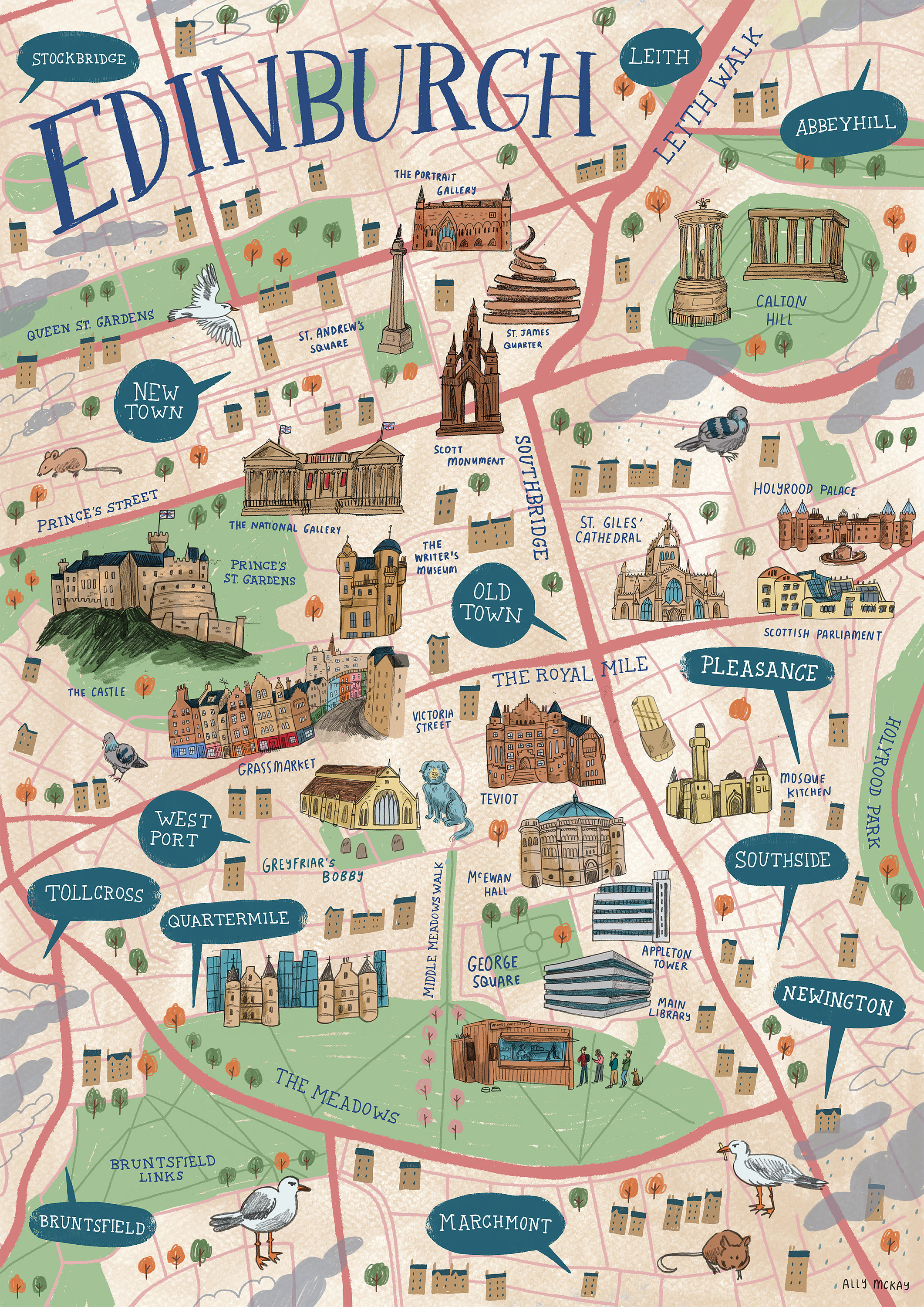 Illustrated Map of Edinburgh | Hand-drawn Art Print | Scotland ...