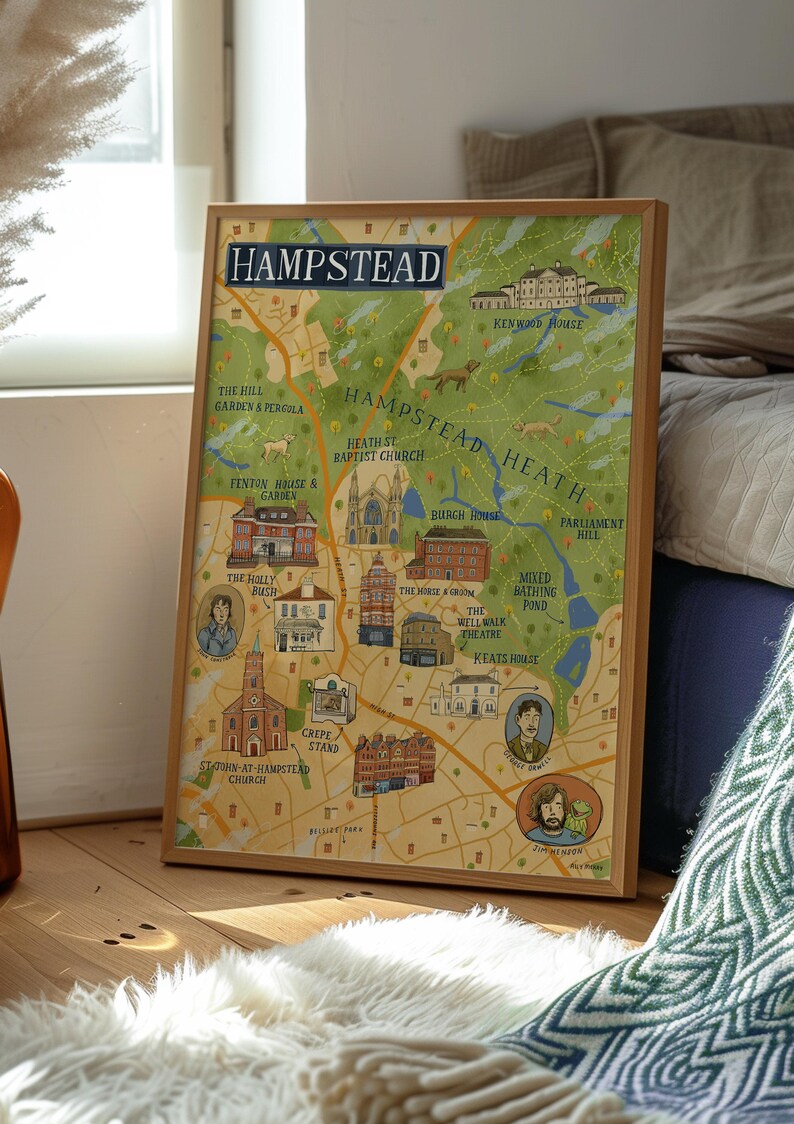 Map of Hampstead, London: Illustrated Map of Hampstead Heath, London ...