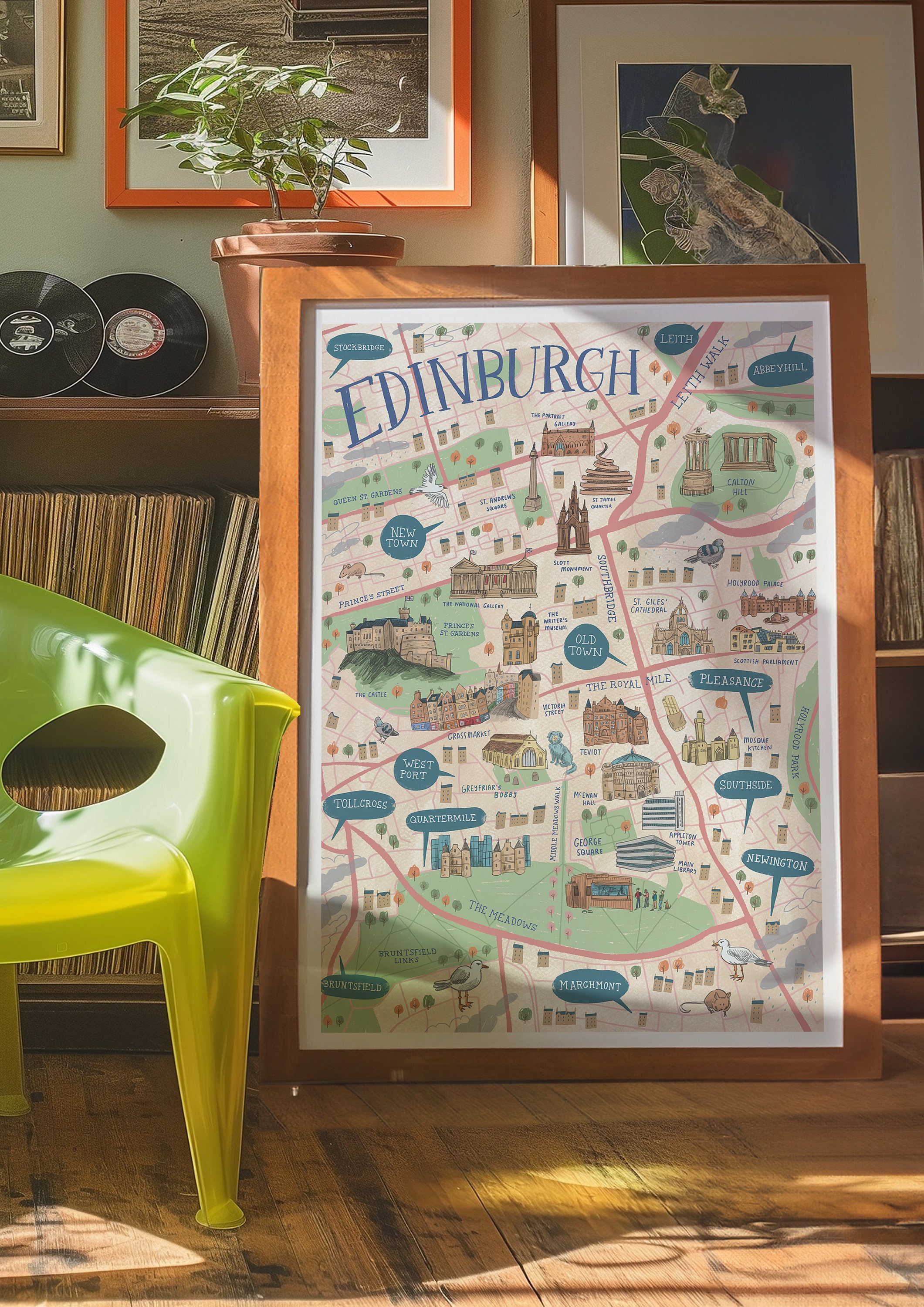 Illustrated Map of Edinburgh Matte Poster Print- Bruntsfield, the ...