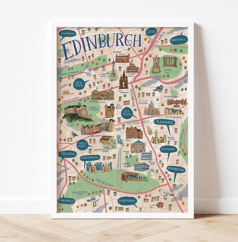 Illustrated Map of Edinburgh Matte Poster Print Bruntsfield, the ...