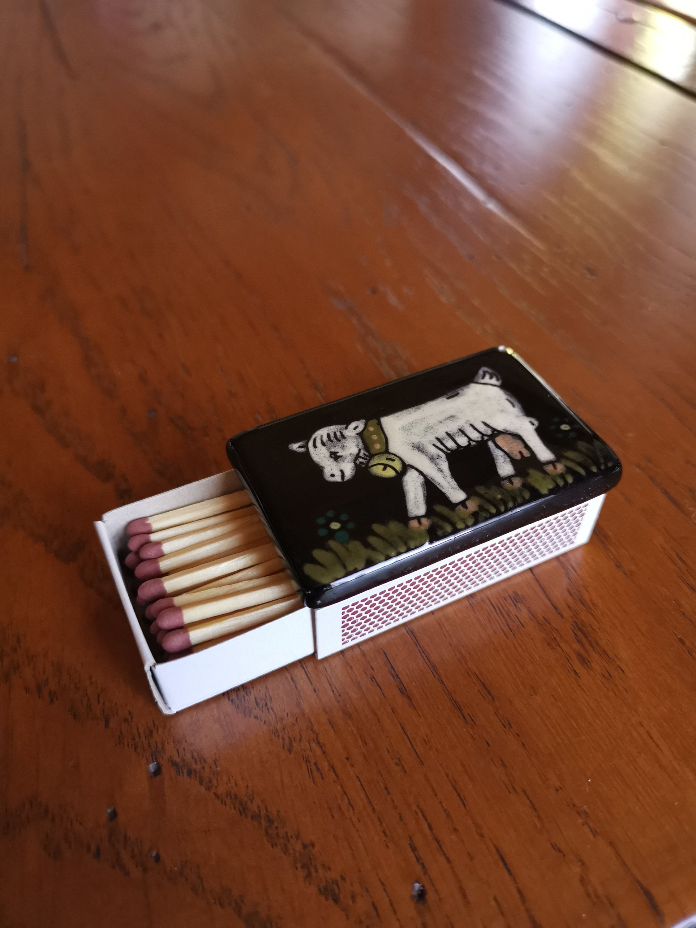 Vintage Ceramic Matchbox Depicting a Cow and the Matterhorn Mountain ...