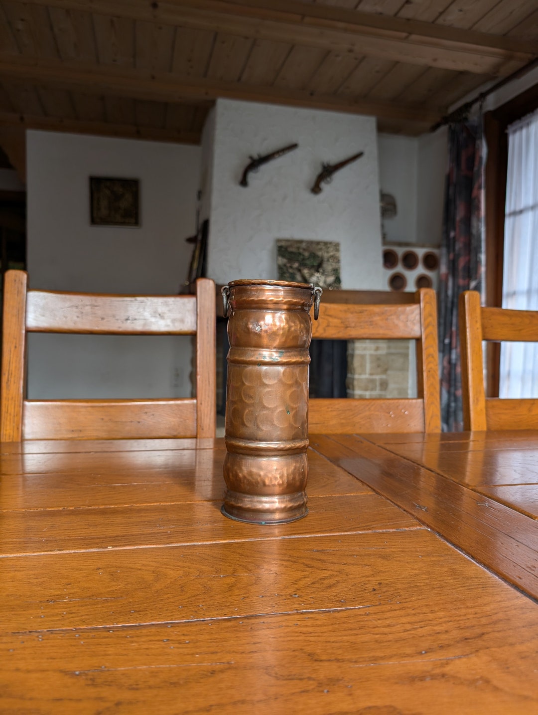 9” Swiss Vintage Copper Cylindrical Vase With Side Ring Handles ...