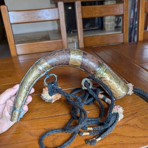 Antique Large Metal Powder Horn on Black Rope - Etsy
