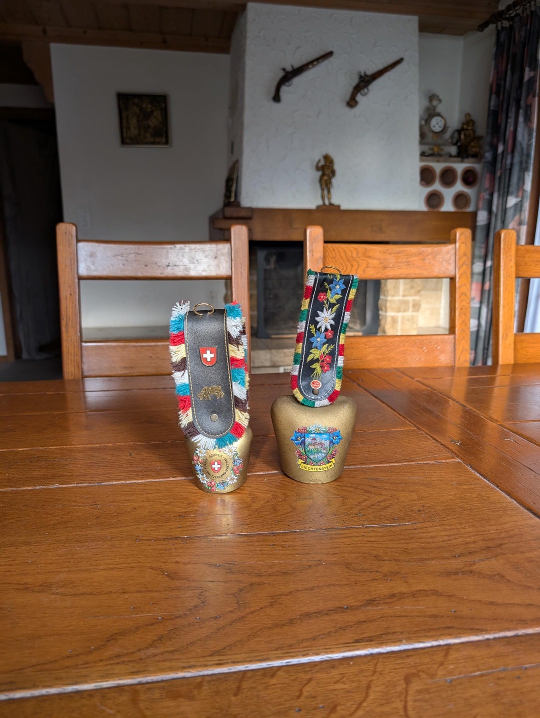 Swiss Vintage Traditional Brass Cow Bell on Black Leather Strap With ...