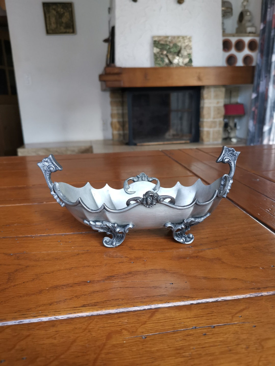 Vintage Zinc Bowl in the Shape of a Viking Boat Handmade in Switzerland ...
