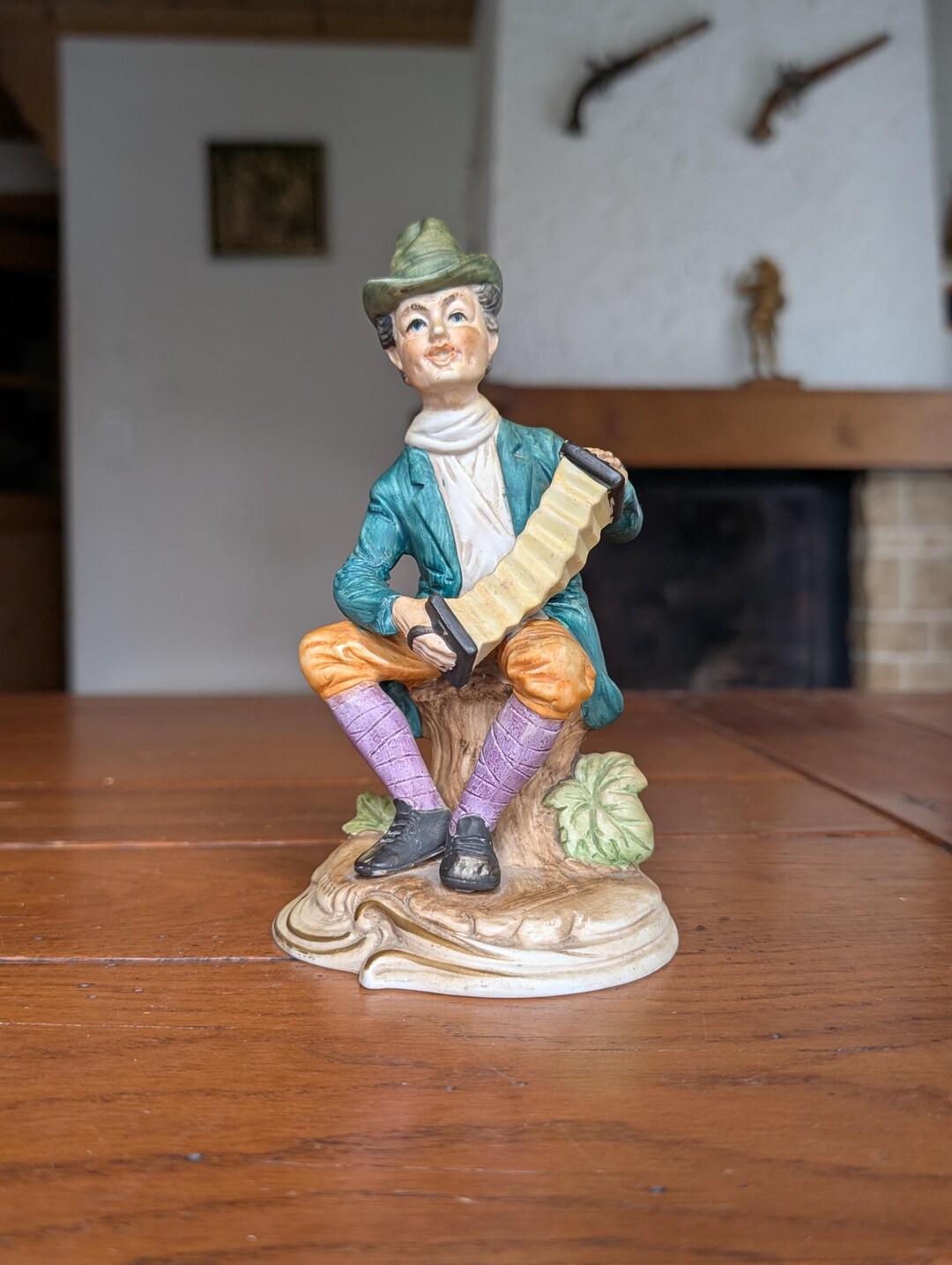 Vintage Bisque Porcelain Figurine Man With Accordion Rustic Folk Music ...