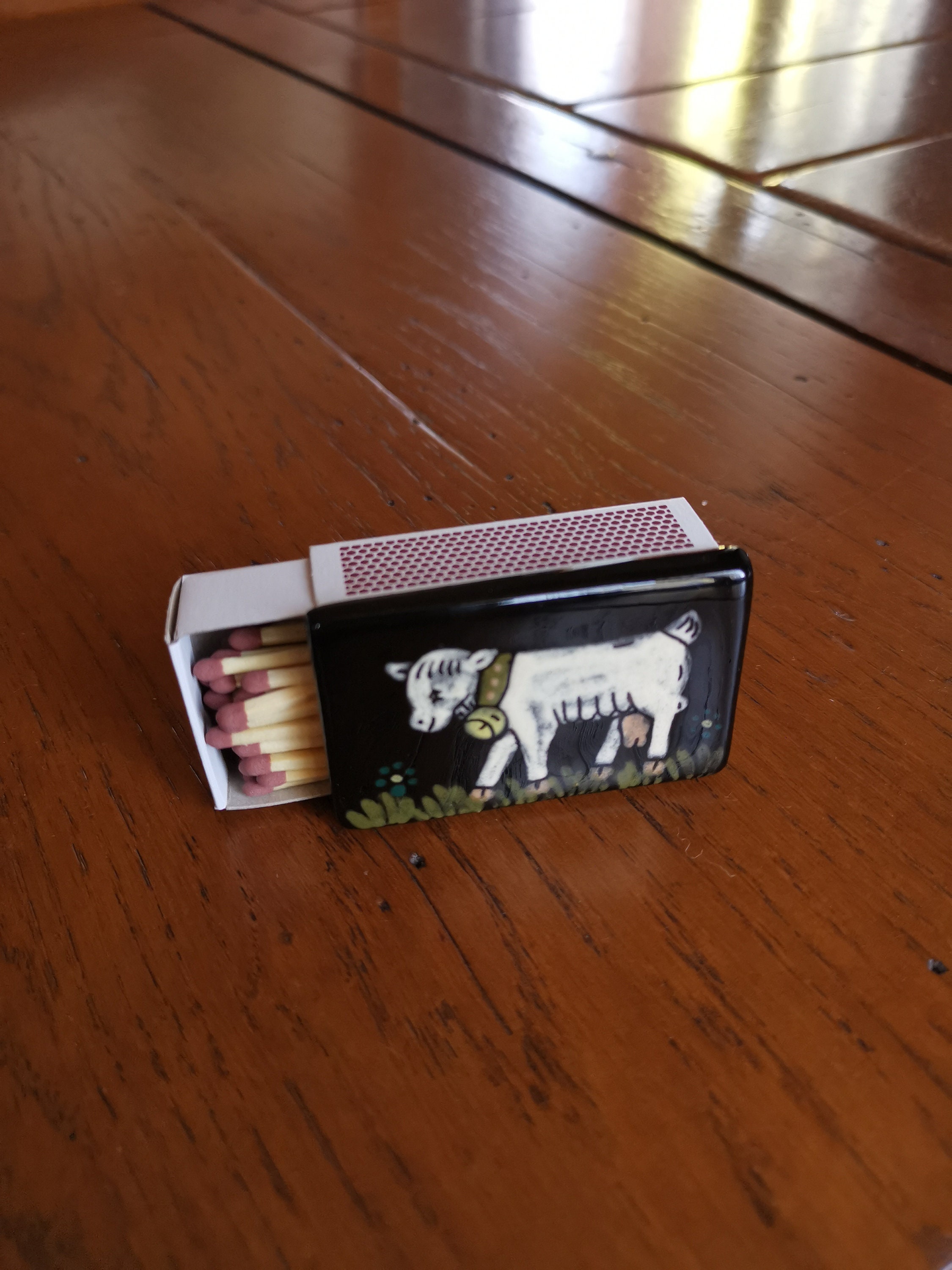 Vintage Ceramic Matchbox Depicting a Cow and the Matterhorn Mountain ...