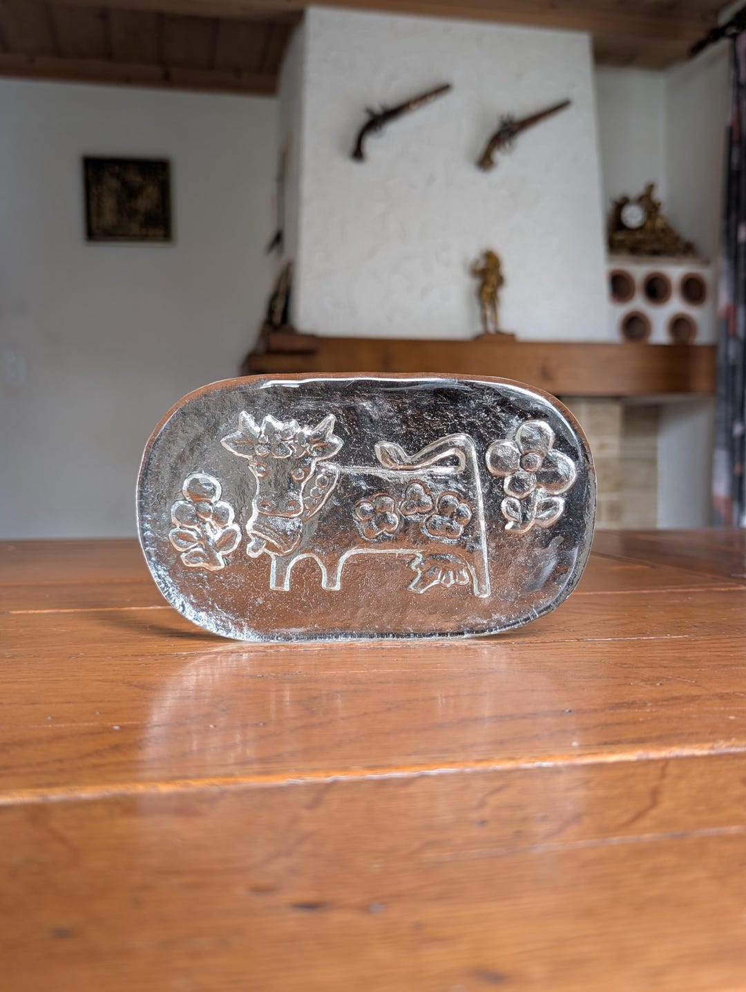 Swiss Cow Hergiswil Glasi Vintage Glass Butter Dish With Embossed Cow ...