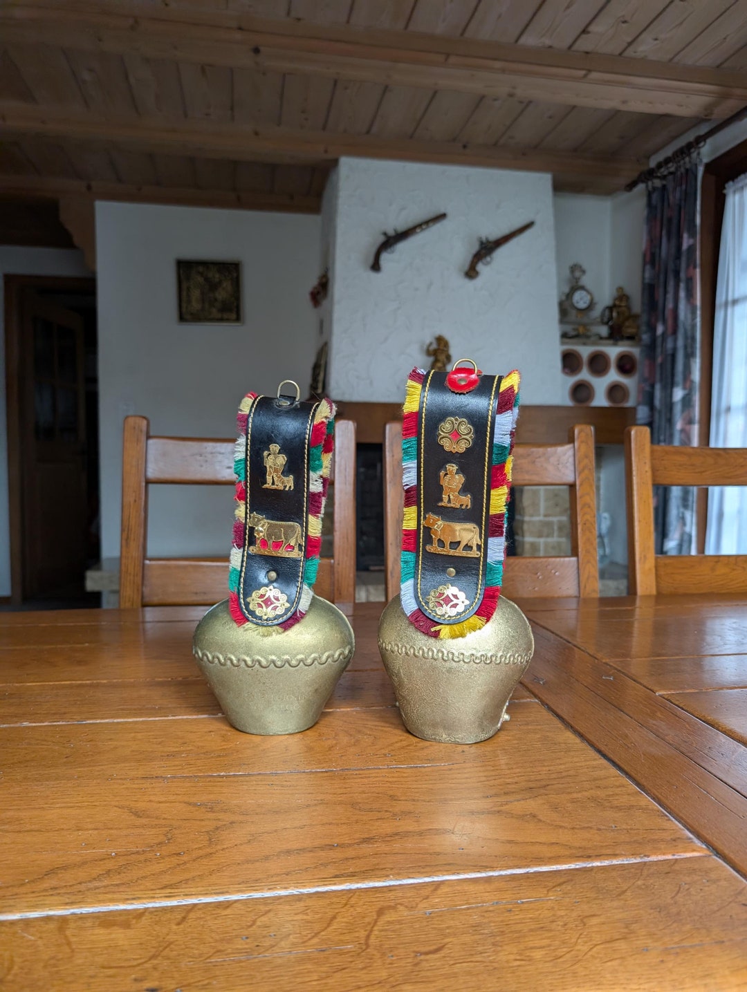 Swiss Vintage Traditional Copper Cow Bell on Black Leather Strap From ...