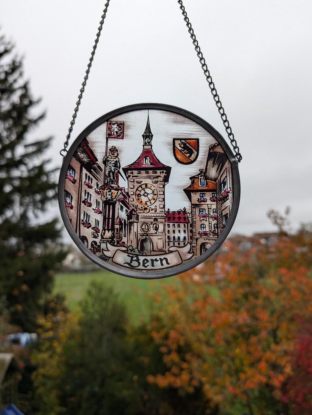 Swiss Sun Catcher Stained Glass Round Colored Window Hanging Decoration ...