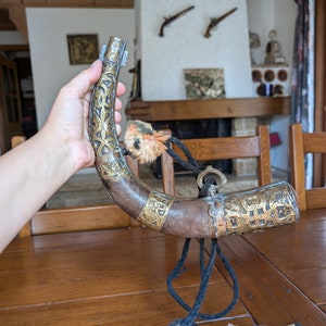Antique Large Metal Powder Horn on Black Rope - Etsy