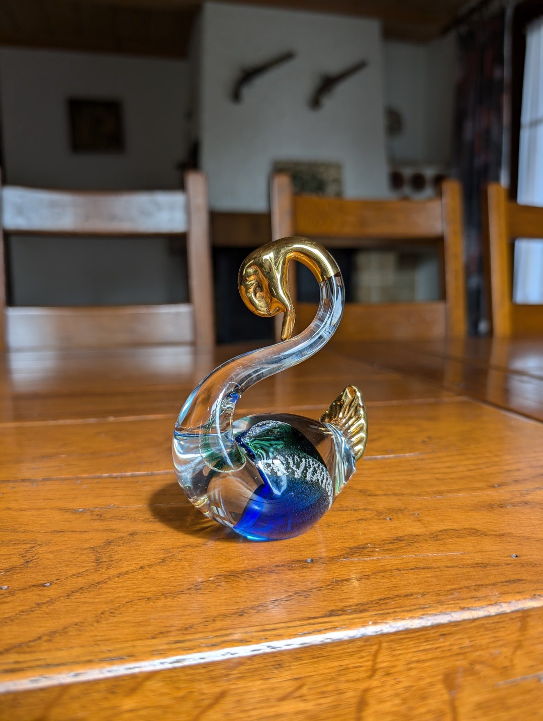 Vintage Glass Swan Letter Weights in Murano Blue and Green Colors With ...