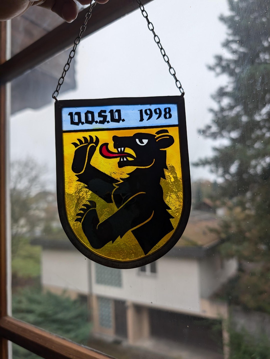 Swiss Stained Glass Sun Catcher From the 90s With Heraldic Bear Image ...