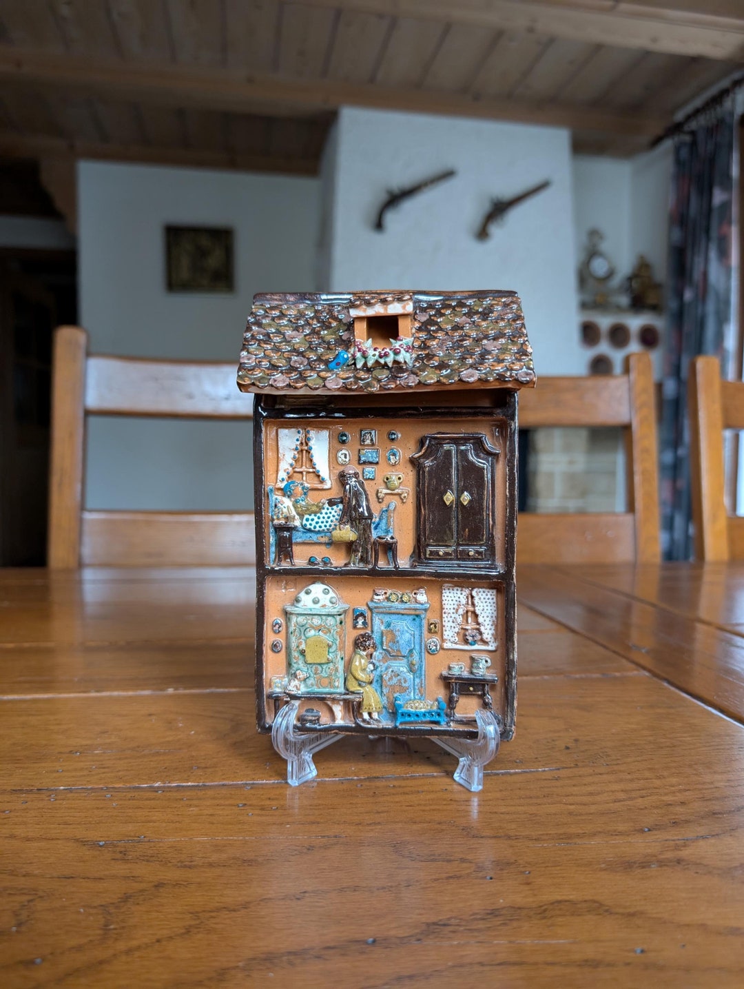 Vintage Ceramic Miniature House Wall Decorating Board With Hand Painted ...