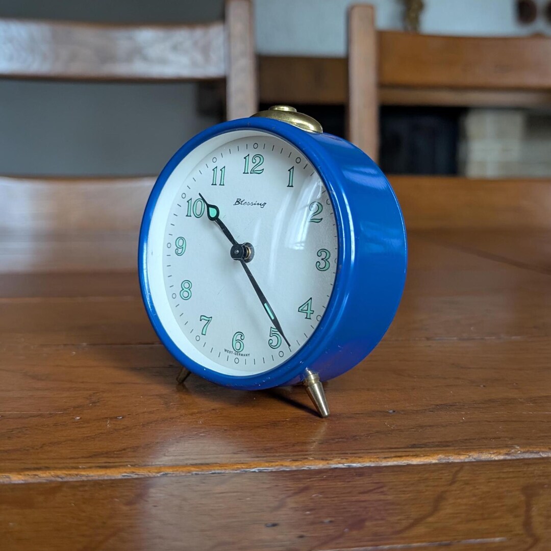 Blessing West Germany Vintage Mechanical Large Alarm Clock in Blue ...