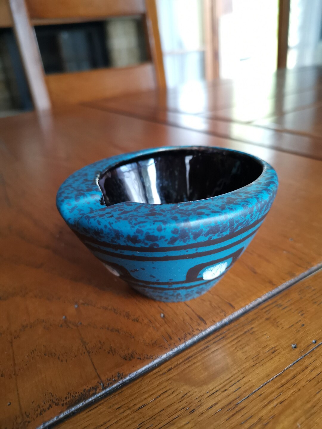 A Vintage Ceramic Small Ashtray for a Single Cigarette in Blue Color ...