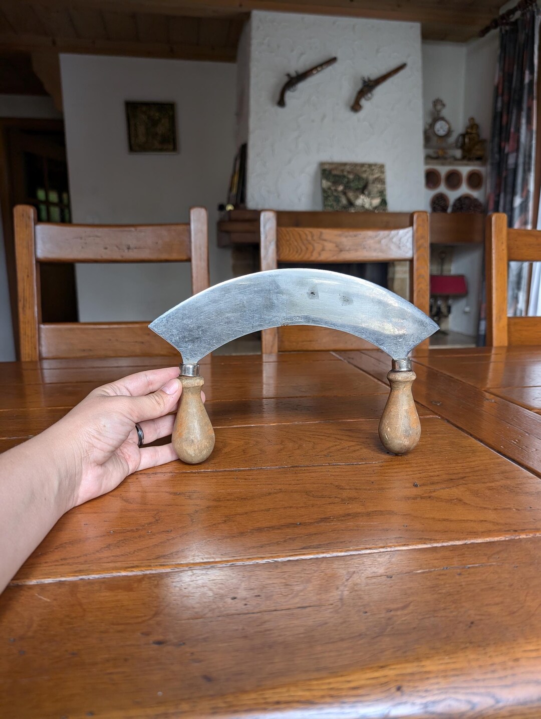 Vintage Cast Steel Butcher Knife Semi-circular Butcher Knife With Two ...
