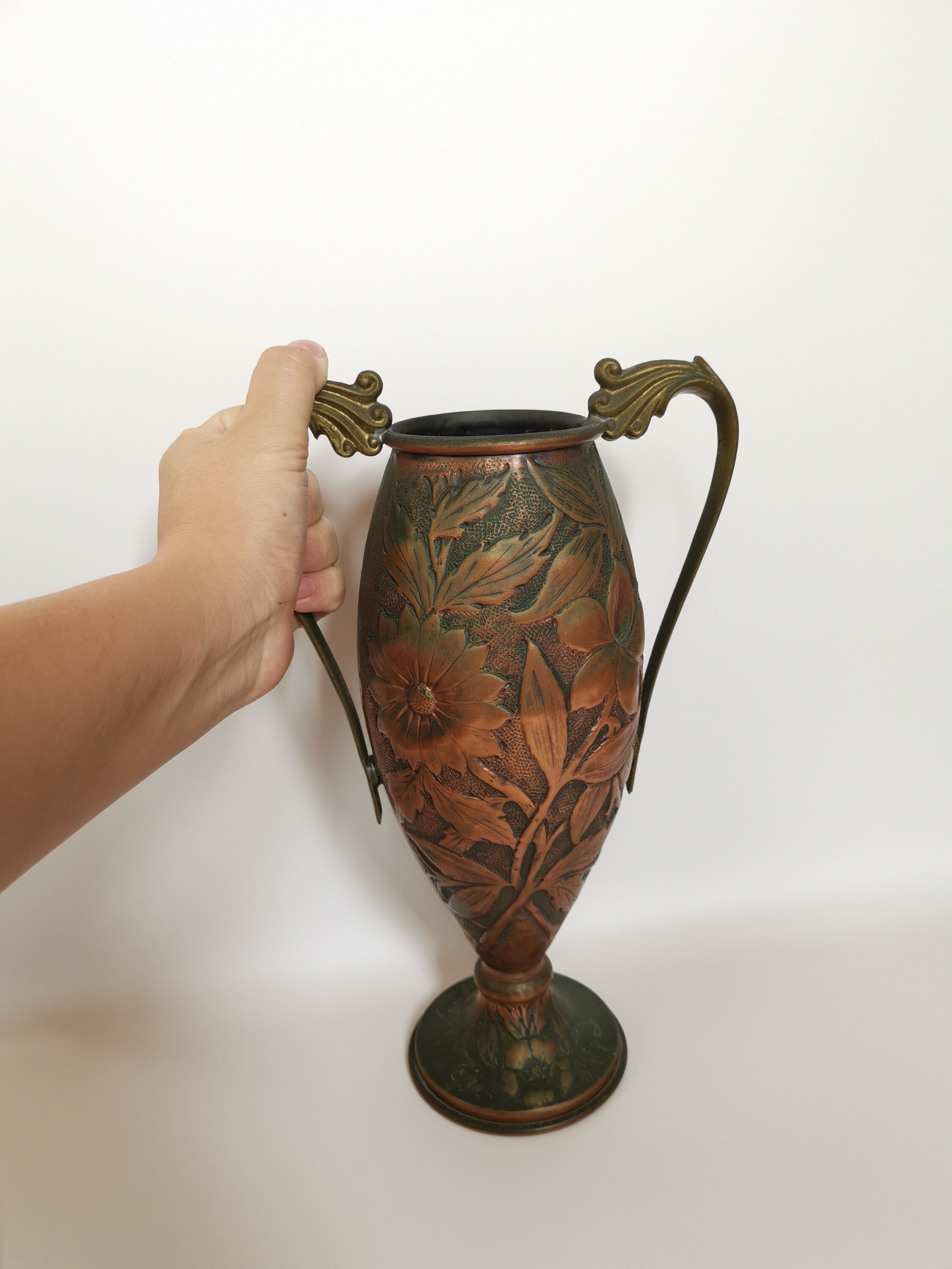 Large 30cm 11 Copper Vintage Vase With Floral Motif With Two Handles - Etsy
