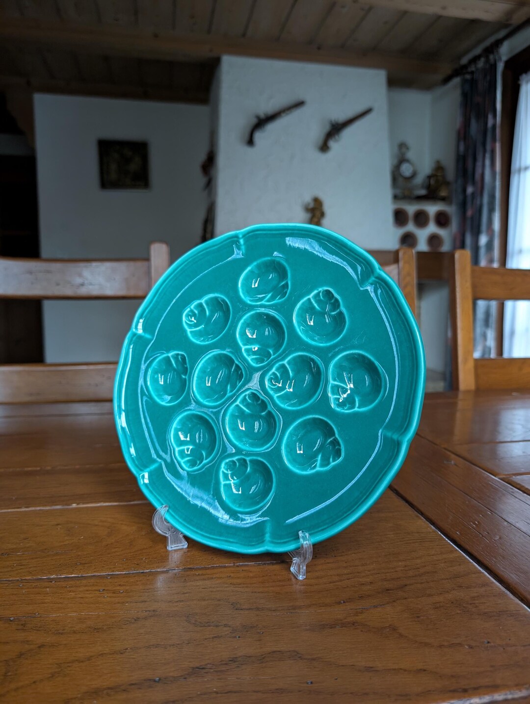 Vintage Ceramic Serving Platter 12 Snails Turquoise Color With Embossed ...