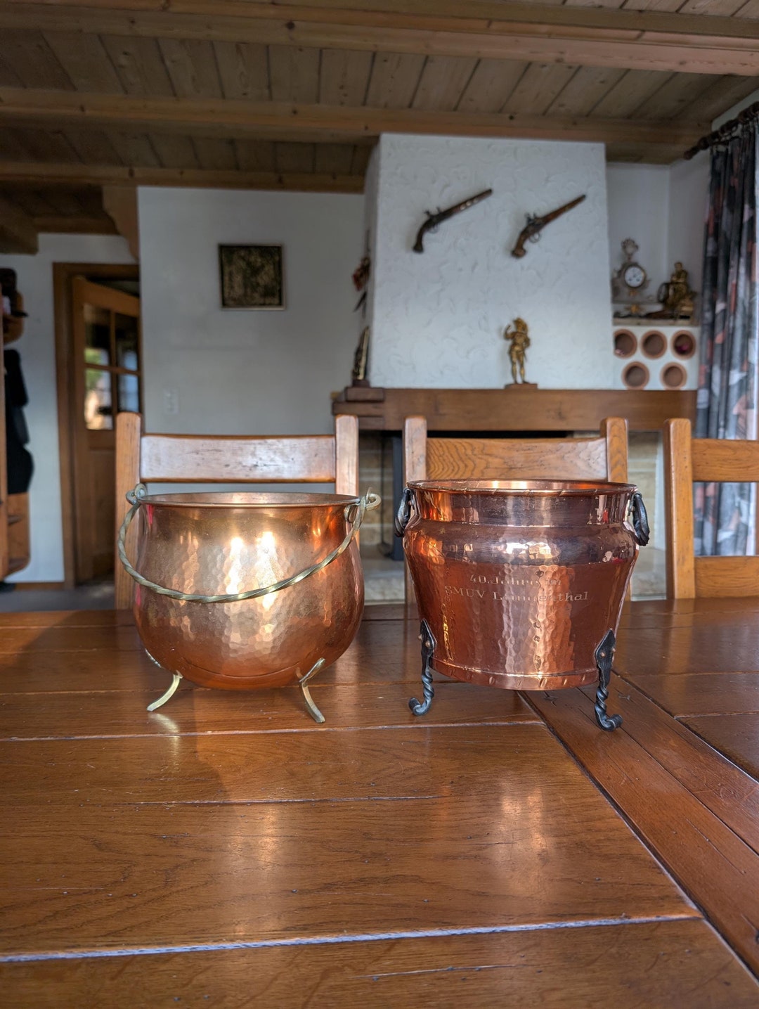 Vintage Handmade Swiss Copper Pot on Three Legs and Handles From ...