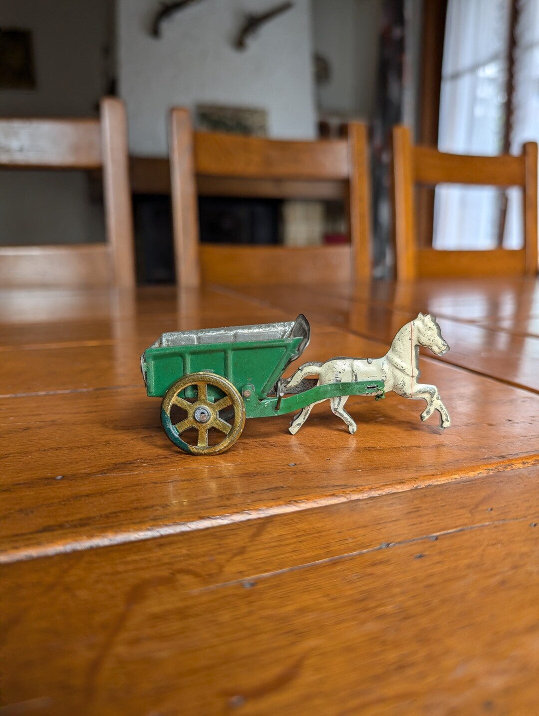 Vintage Rare 20s Tin Toy White Horse With Green Cart With CP France ...