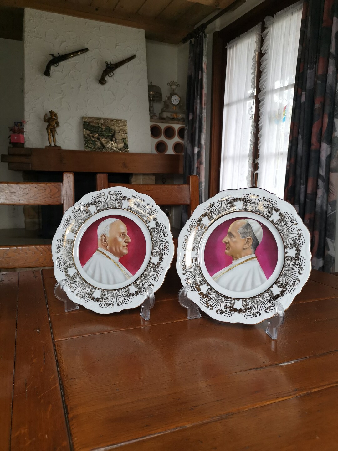 Pair of Porcelain Collector Plates "pope John Paul" With Hand Painted ...