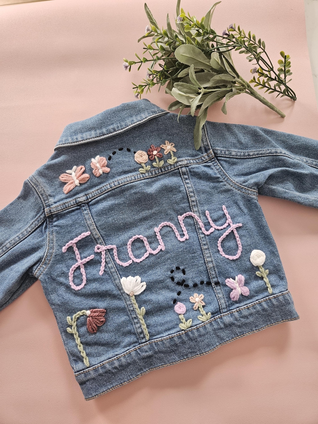 Girls Hand-embroidered Denim Jacket: Personalized Floral Butterfly ...
