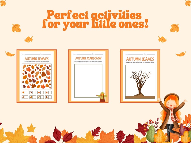 Kids Worksheet Set, Autumn-fall Themed Kids Worksheet Set, Printable ...