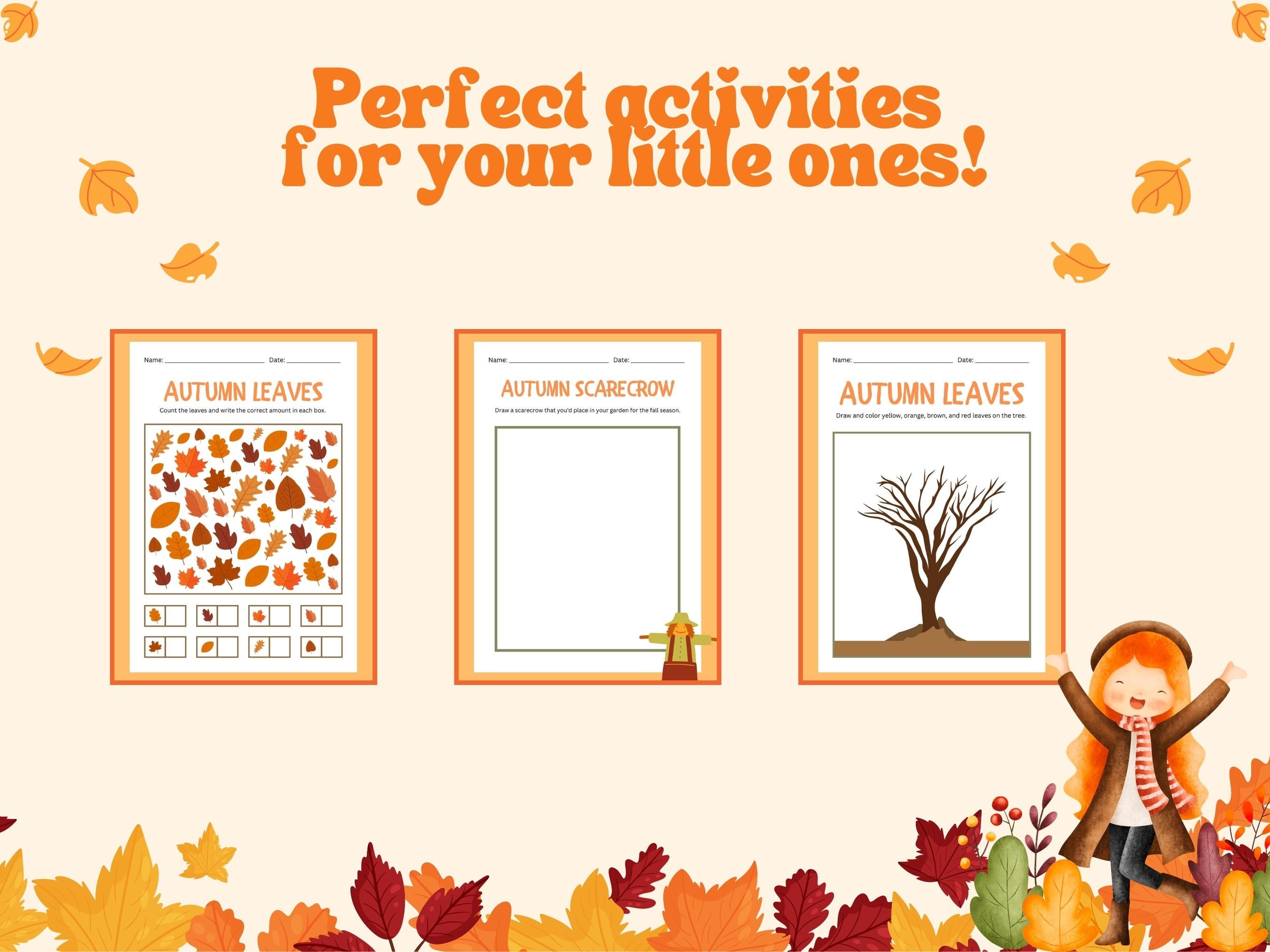 Kids Worksheet Set, Autumn-fall Themed Kids Worksheet Set, Printable ...