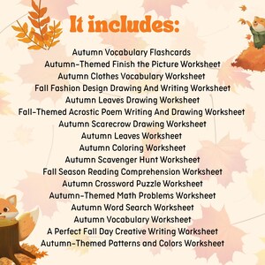 Kids Worksheet Set, Autumn-fall Themed Kids Worksheet Set, Printable ...