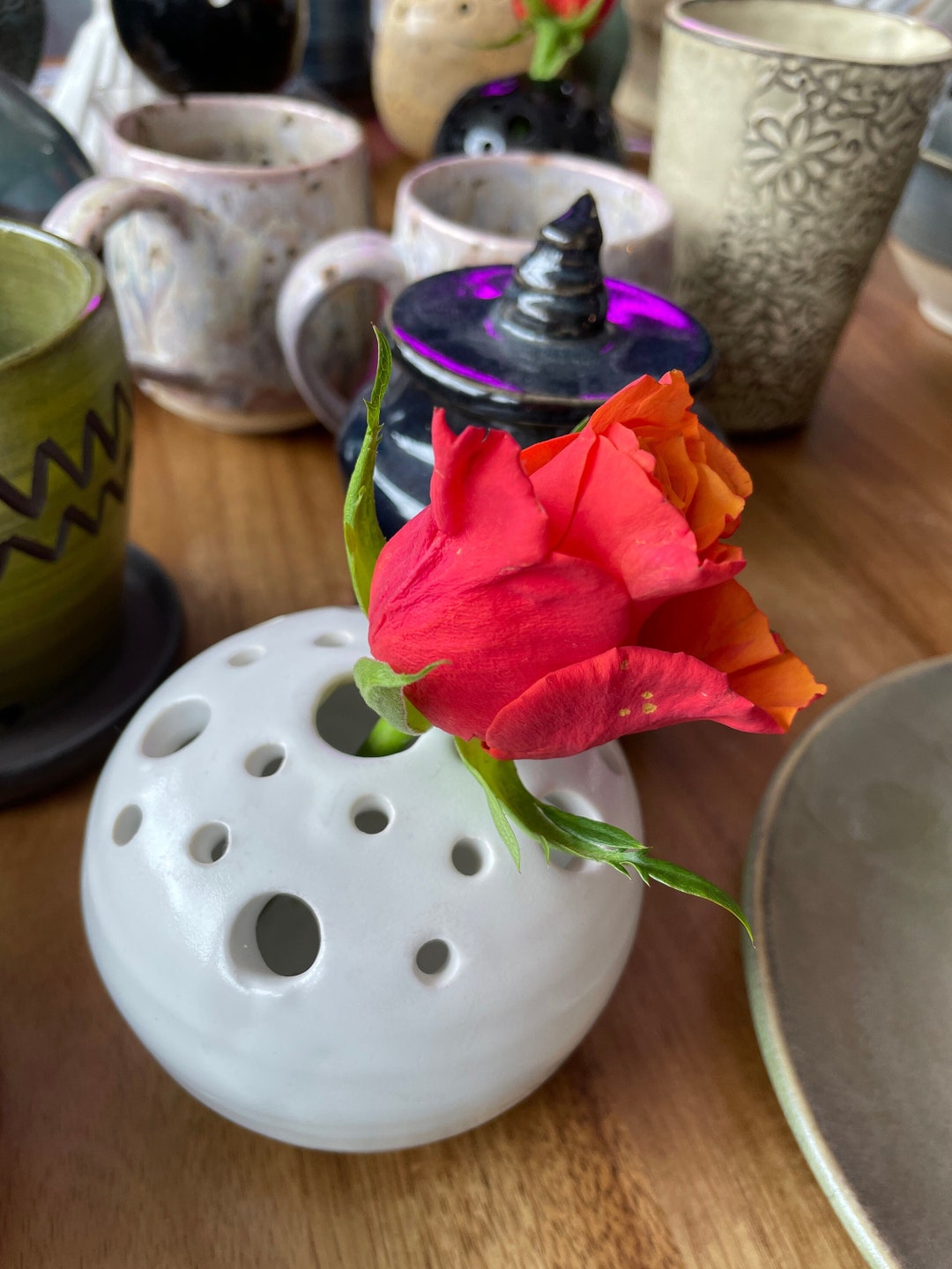 Flower Stone Vase Sphere White Ceramic - Etsy