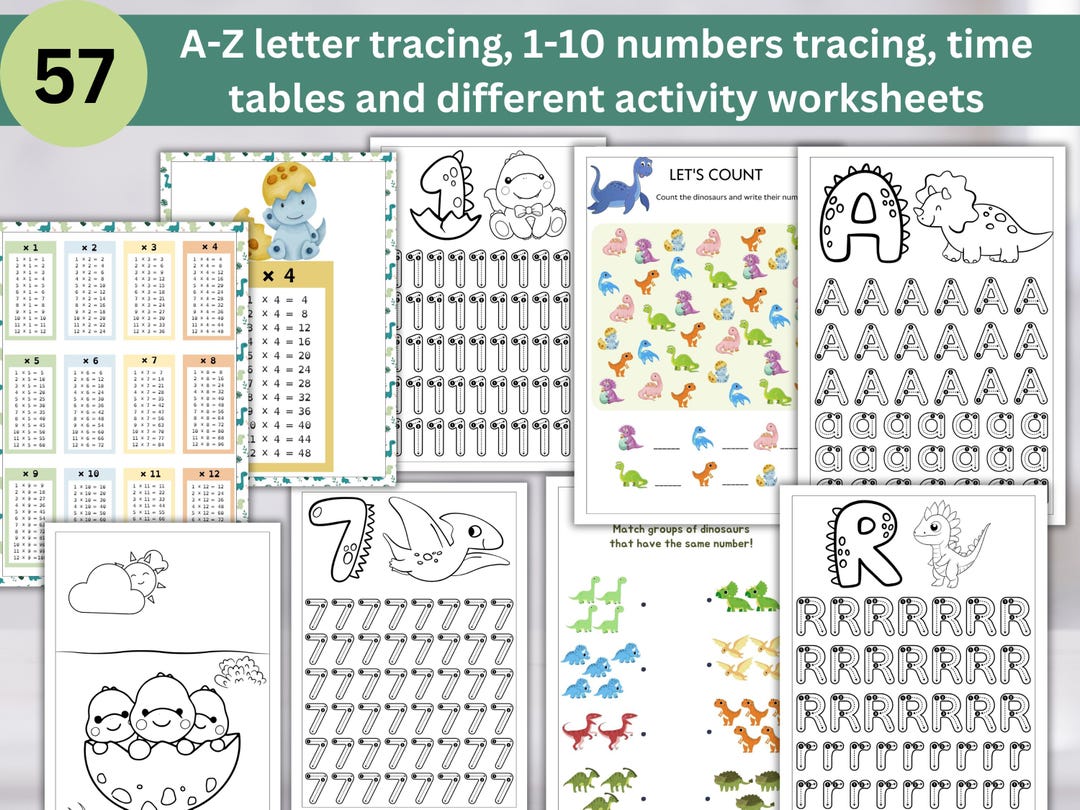 Dinosaur Activity Book for Kids Alphabet Tracing Worksheets Printable ...