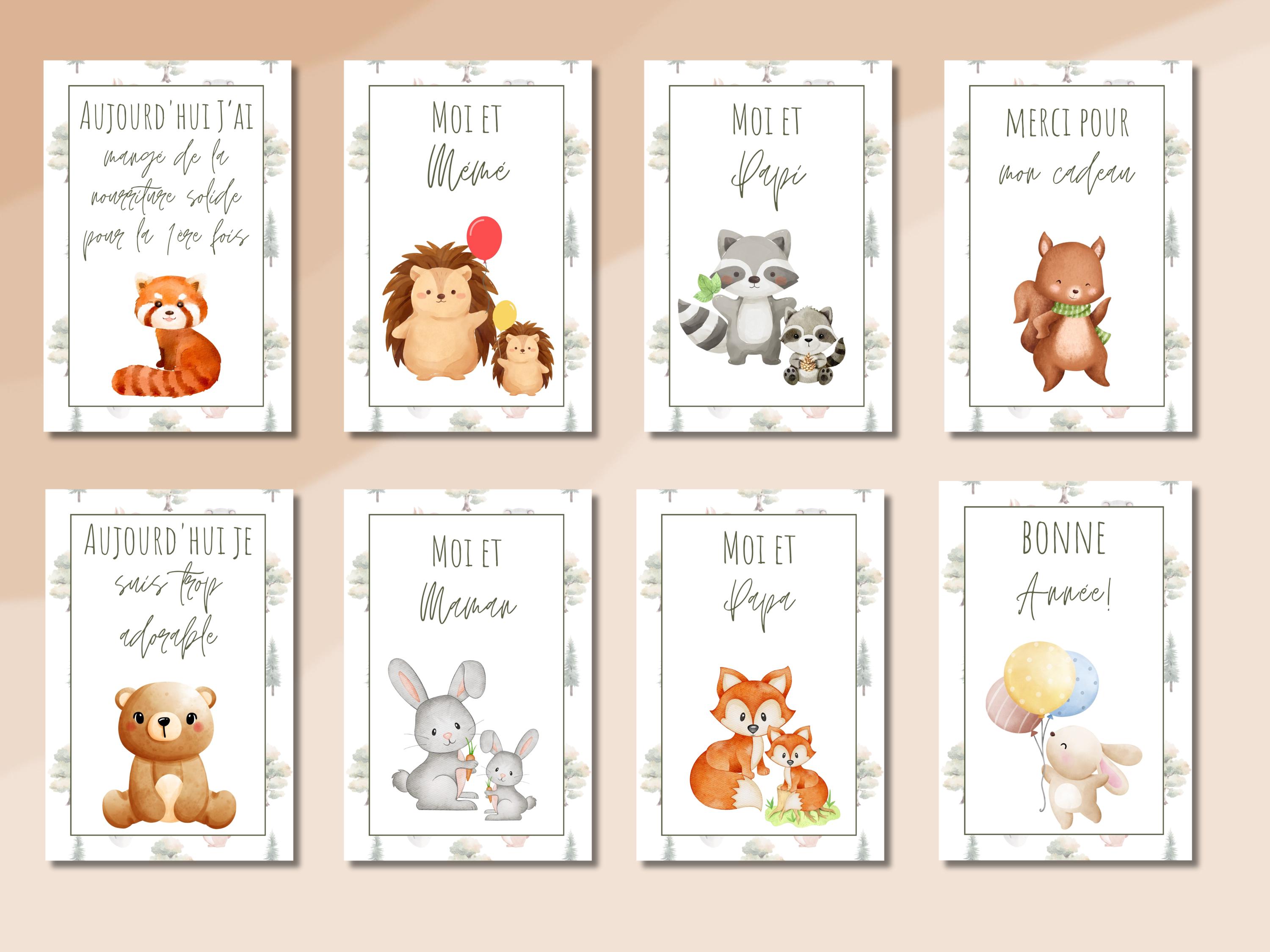 French 56 Woodland Baby Milestone Cards Printable Unisex Memory ...