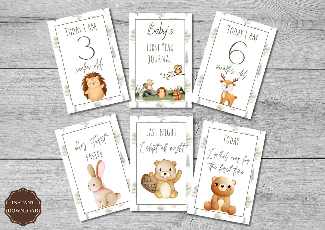 56 Woodland Baby Milestone Cards Printable Unisex Memory Milestone ...