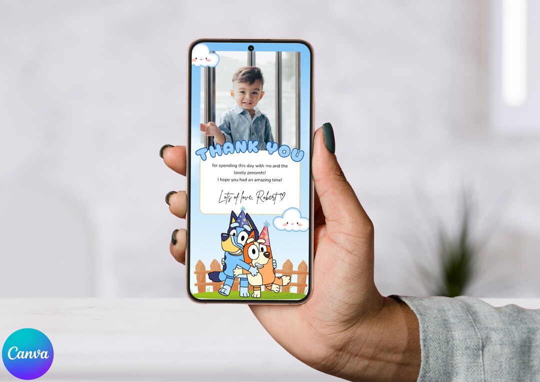 Bluey Thank You Card With Photo Bluey Birthday Thank You Note Phone ...