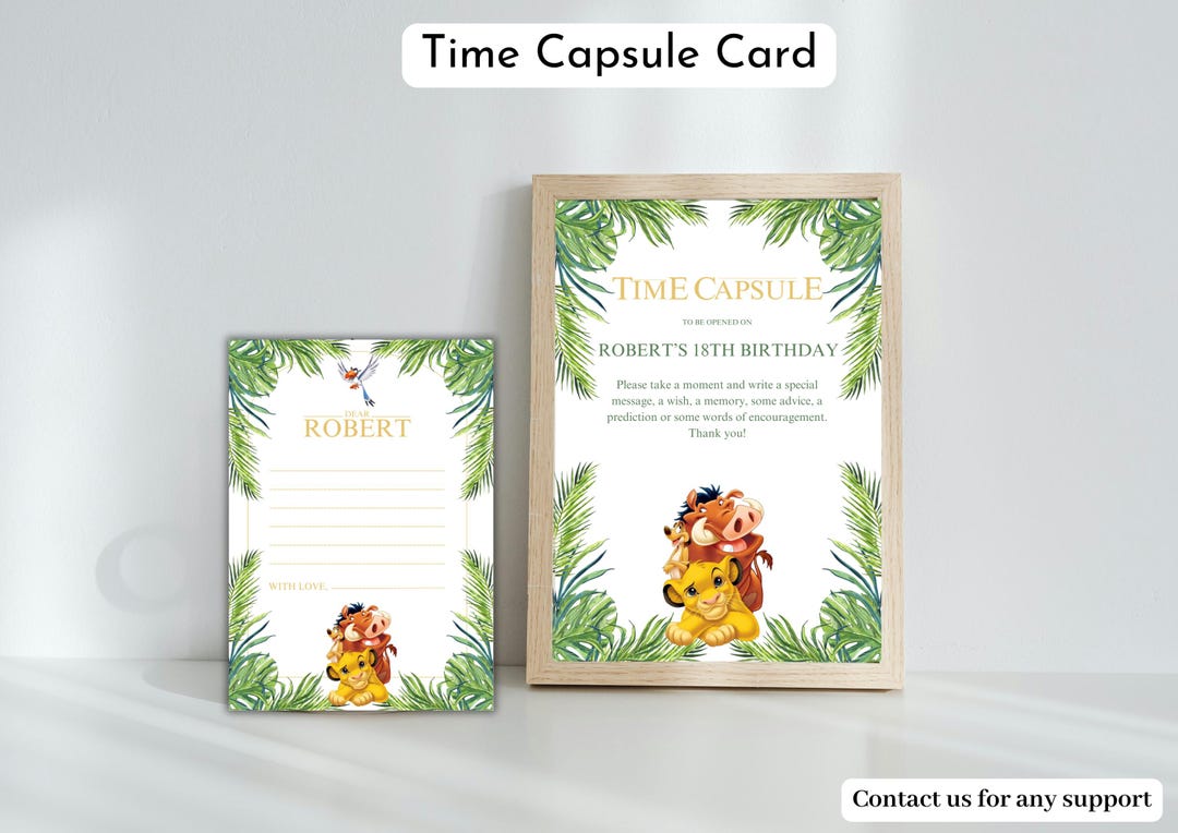 Lion King Time Capsule Sign and Card Template, Lion King 1st Birthday ...