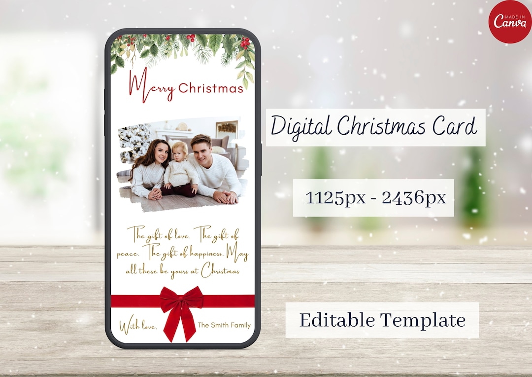 Digital Christmas Card With Photos, Holiday Cards Template, Electronic ...