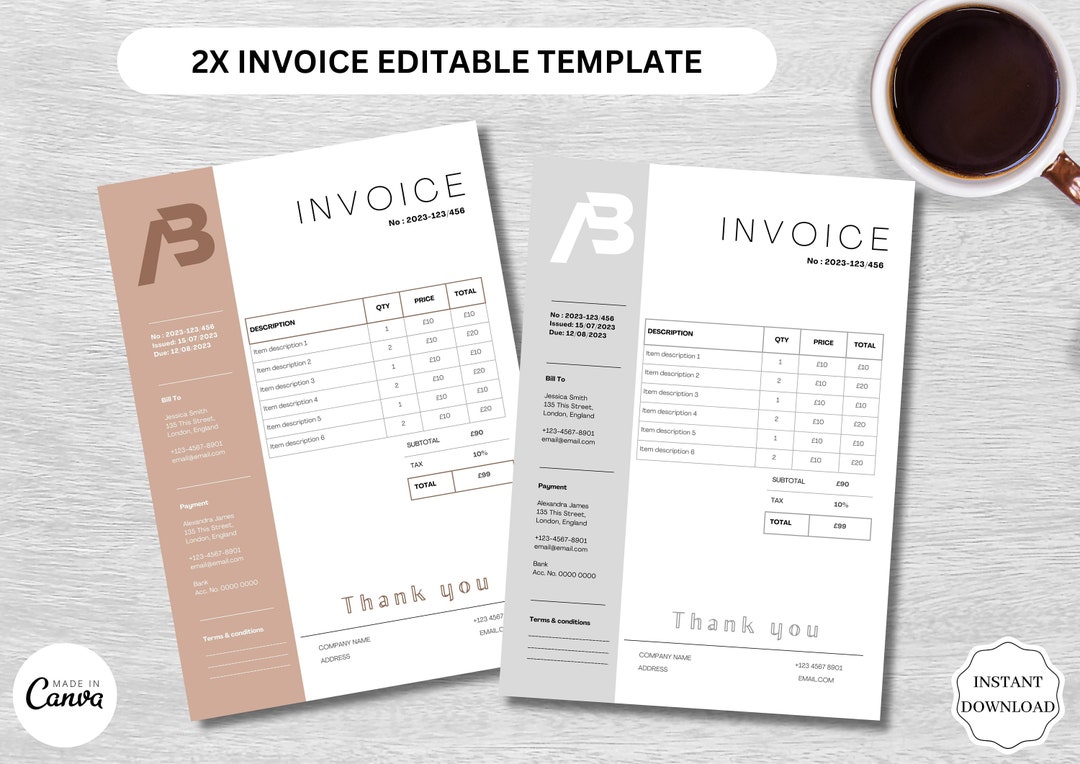 Invoice Template Bundle Digital Invoice Template Small - Etsy