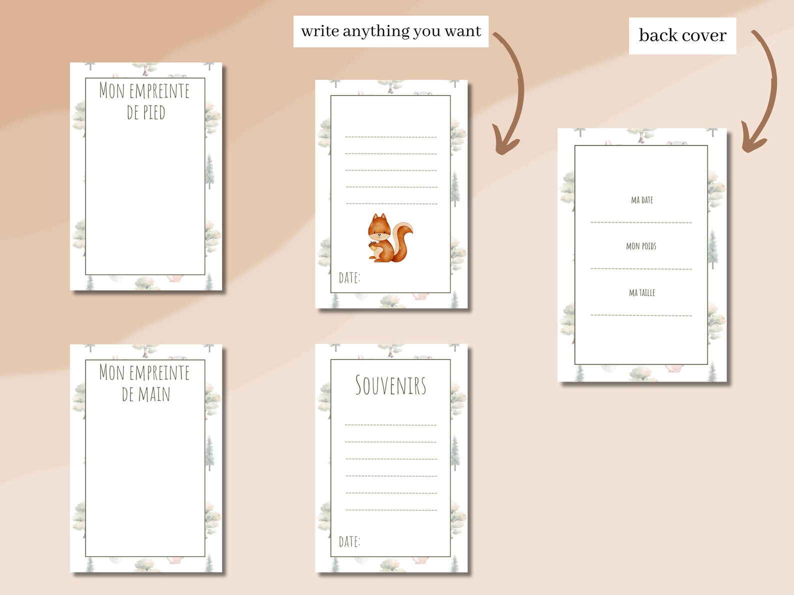 French 56 Woodland Baby Milestone Cards Printable Unisex Memory ...